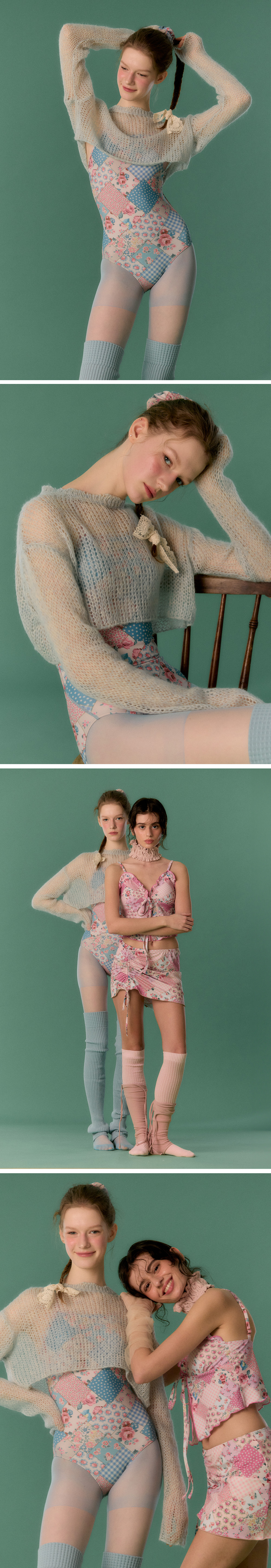 MUSINSA公式 | LOOPLOOP [ボヘミアンパッチワーク_スカイブルー] Vバックワンピース水着